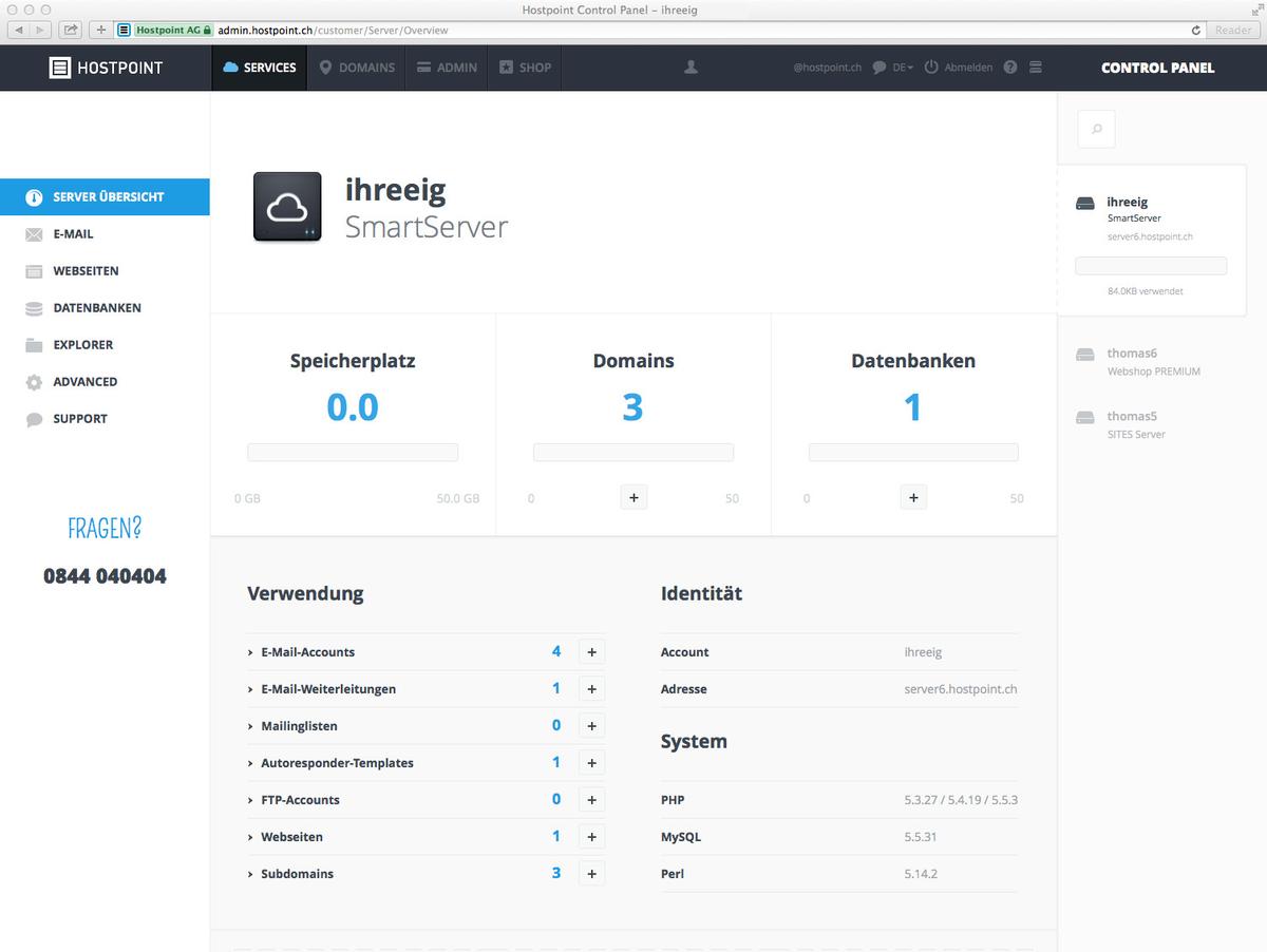 Neue Webhosting-Verwaltung bei Hostpoint